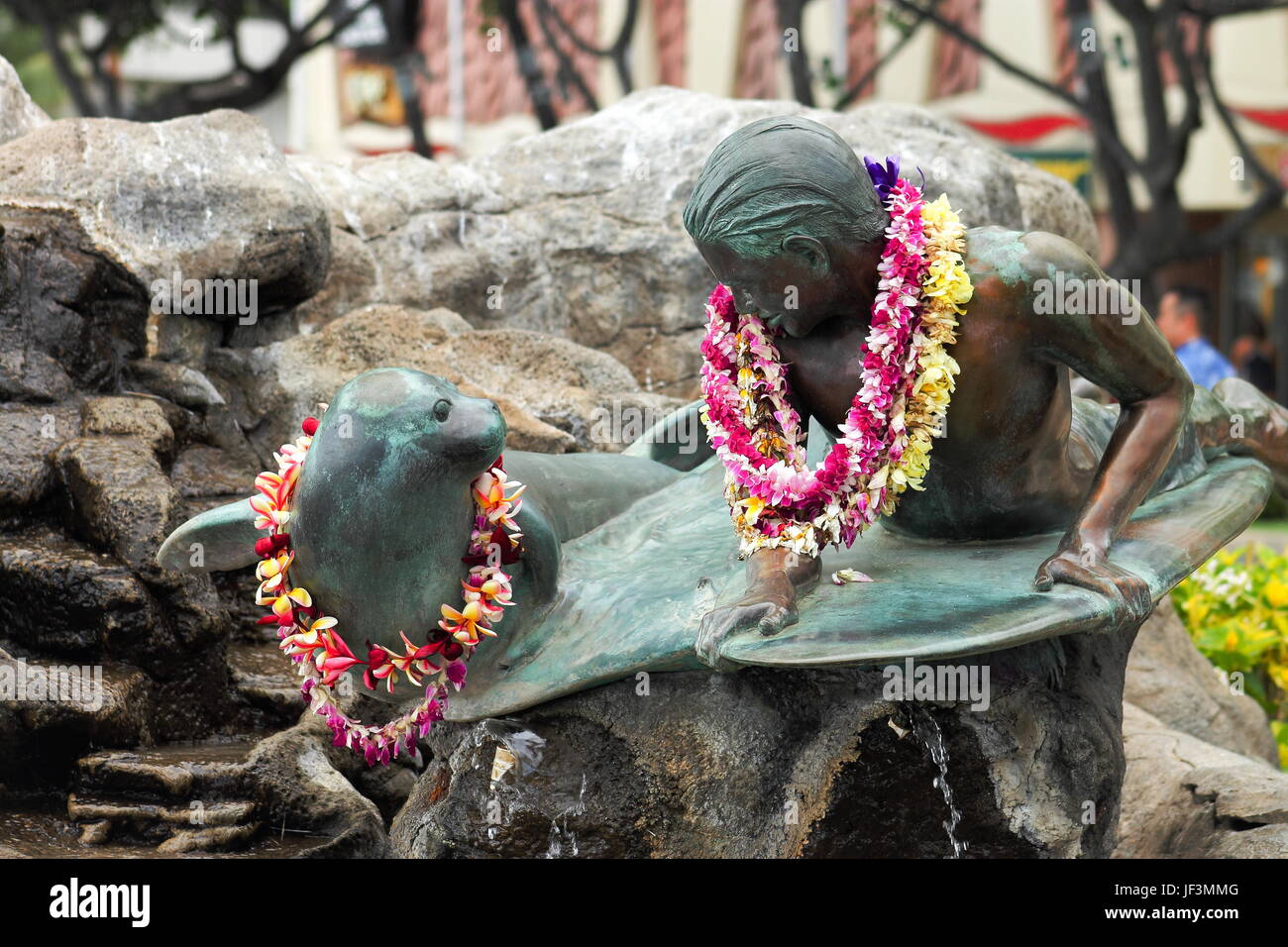 Honolulu, Hawaii, USA - May 28, 2016: Makua and Kila bronze statue ...