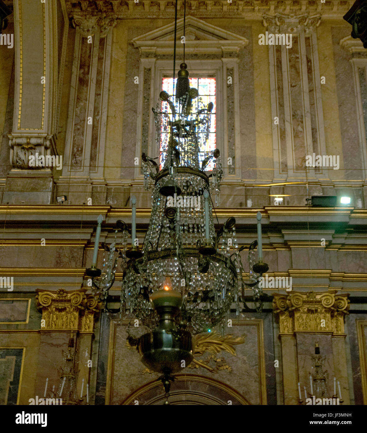 ROME, ITALY - JUNE 11, 2017: A cristal chandelier is seen at Basilica ...