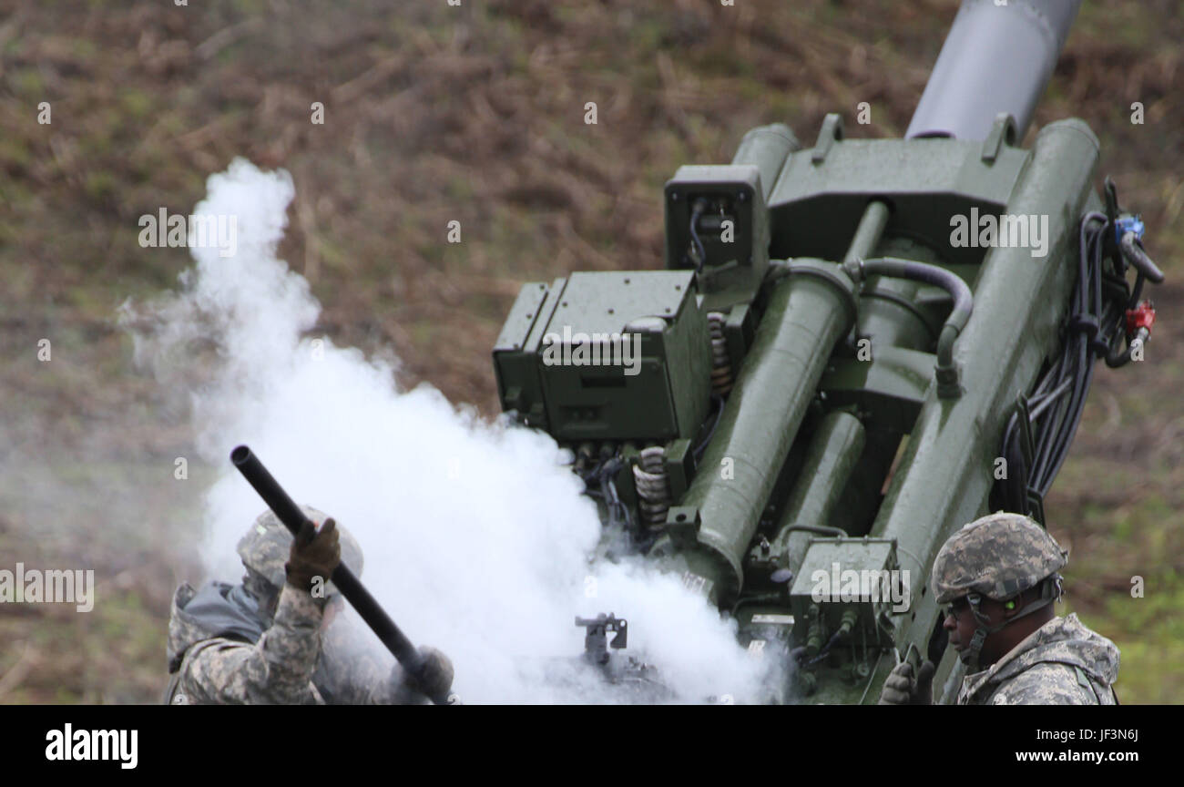 A gun crew from 2nd Battalion, 146th Field Artillery Regiment, 81st ...