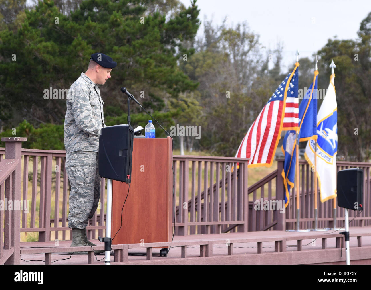 The 30th Security Forces commander welcomes attendees at the National ...