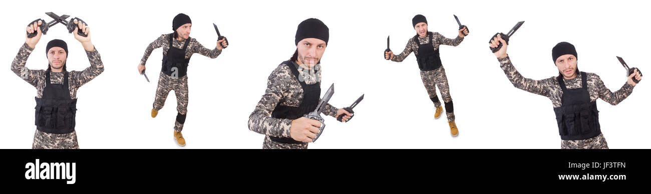 Soldier with knife isolated on white Stock Photo - Alamy