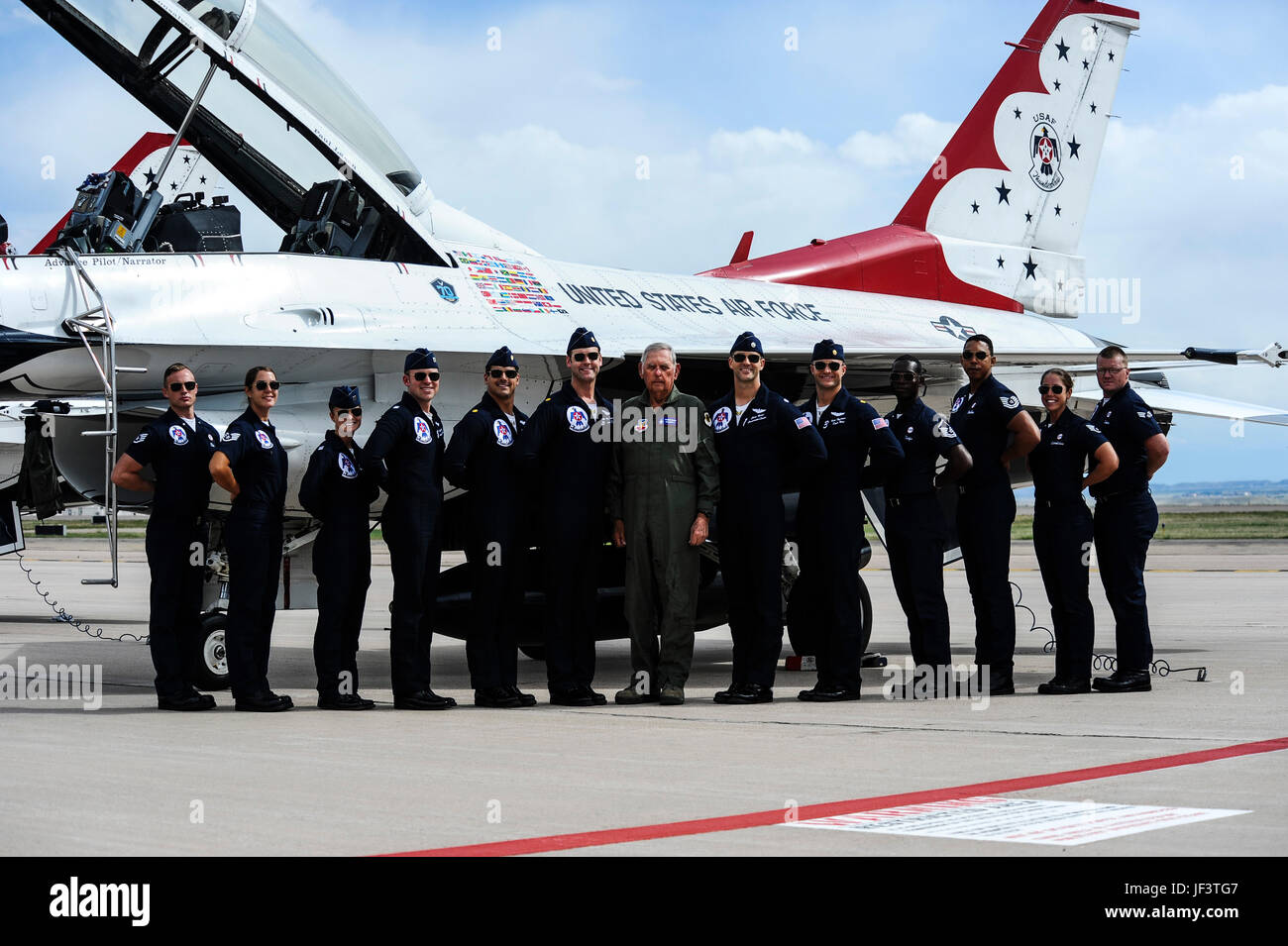 The Air Force Thunderbirds conduct a practice flight over the Air Force ...