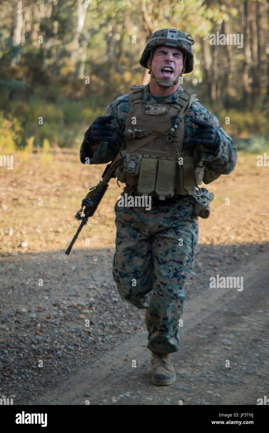 U.S. Marine Corps Sgt. Bryan Stiles shows his motivation during the ...