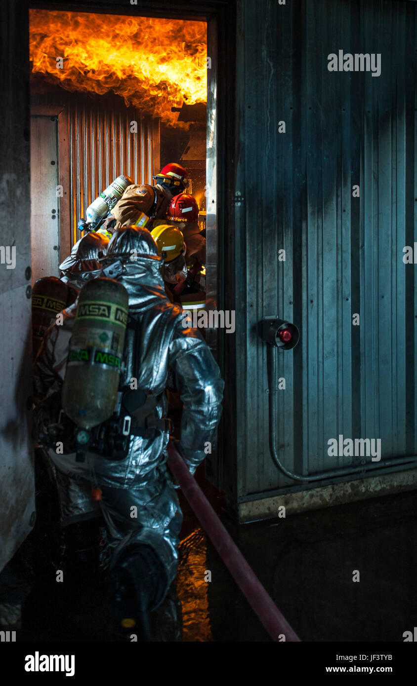 U.S. Air Force firefighters from the Kunsan Air Base 8th Civil Engineer ...