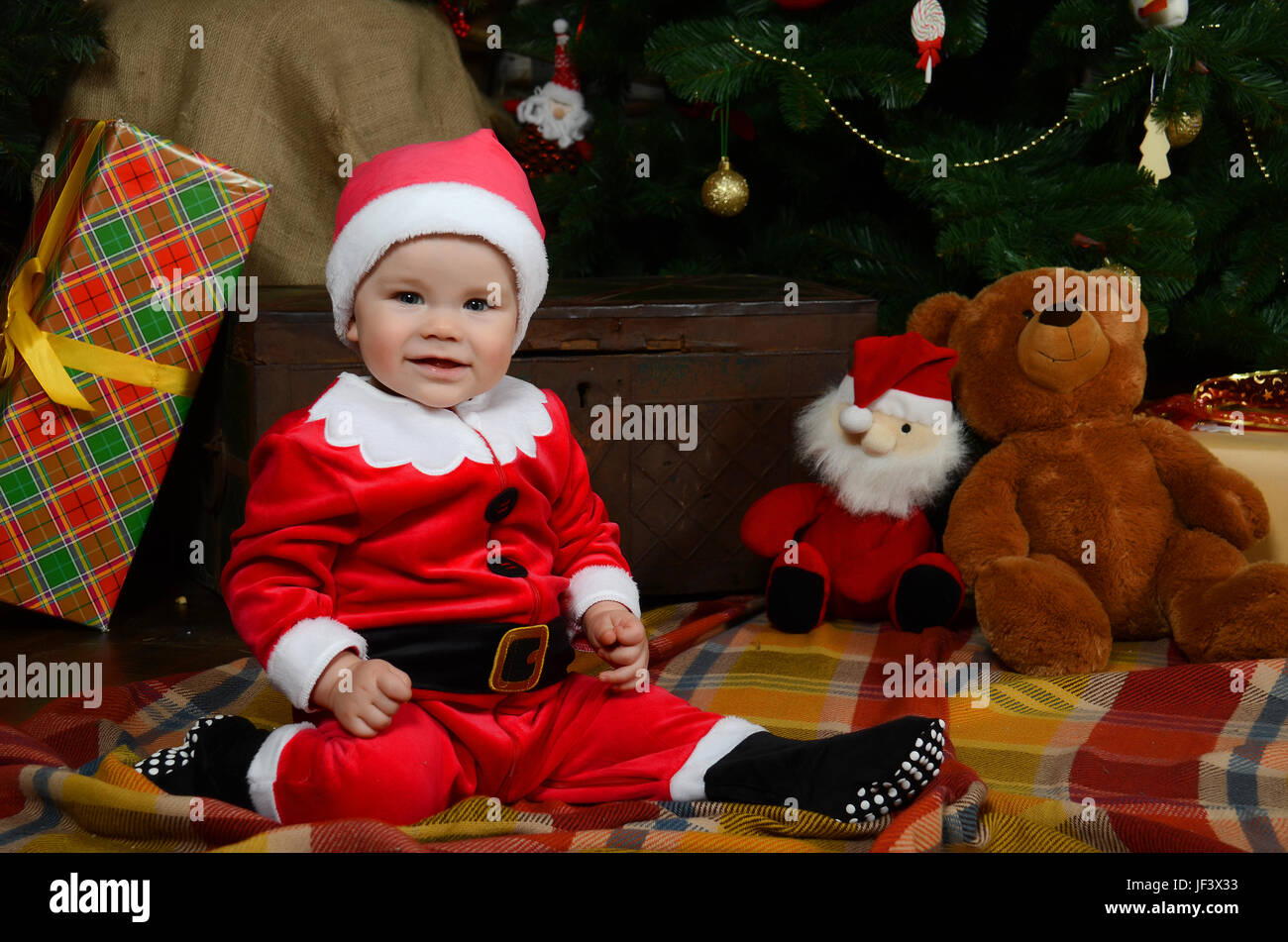 little boy with Santa costume Stock Photo - Alamy