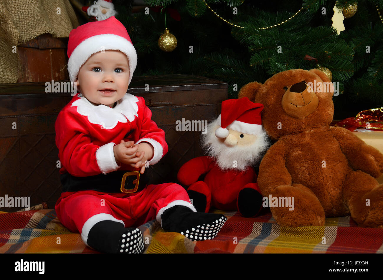 little boy with Santa costume Stock Photo - Alamy