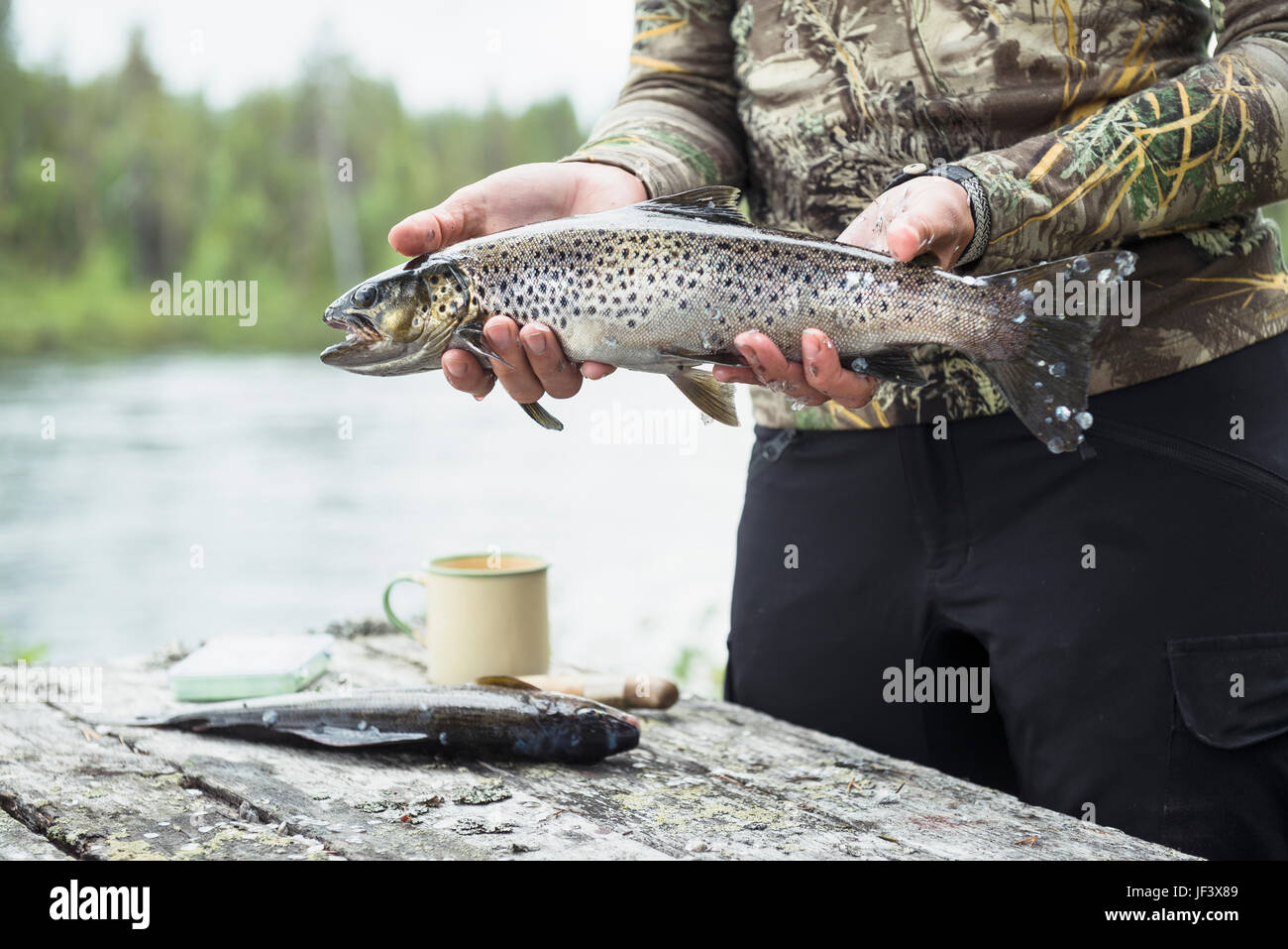 Woman holding caught fish Stock Photo - Alamy