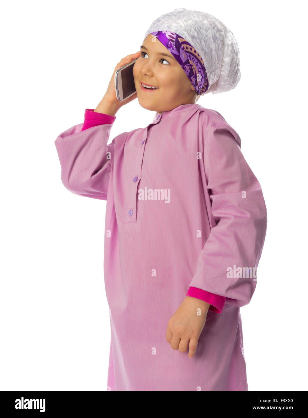 Little muslim girl isolated on white Stock Photo - Alamy