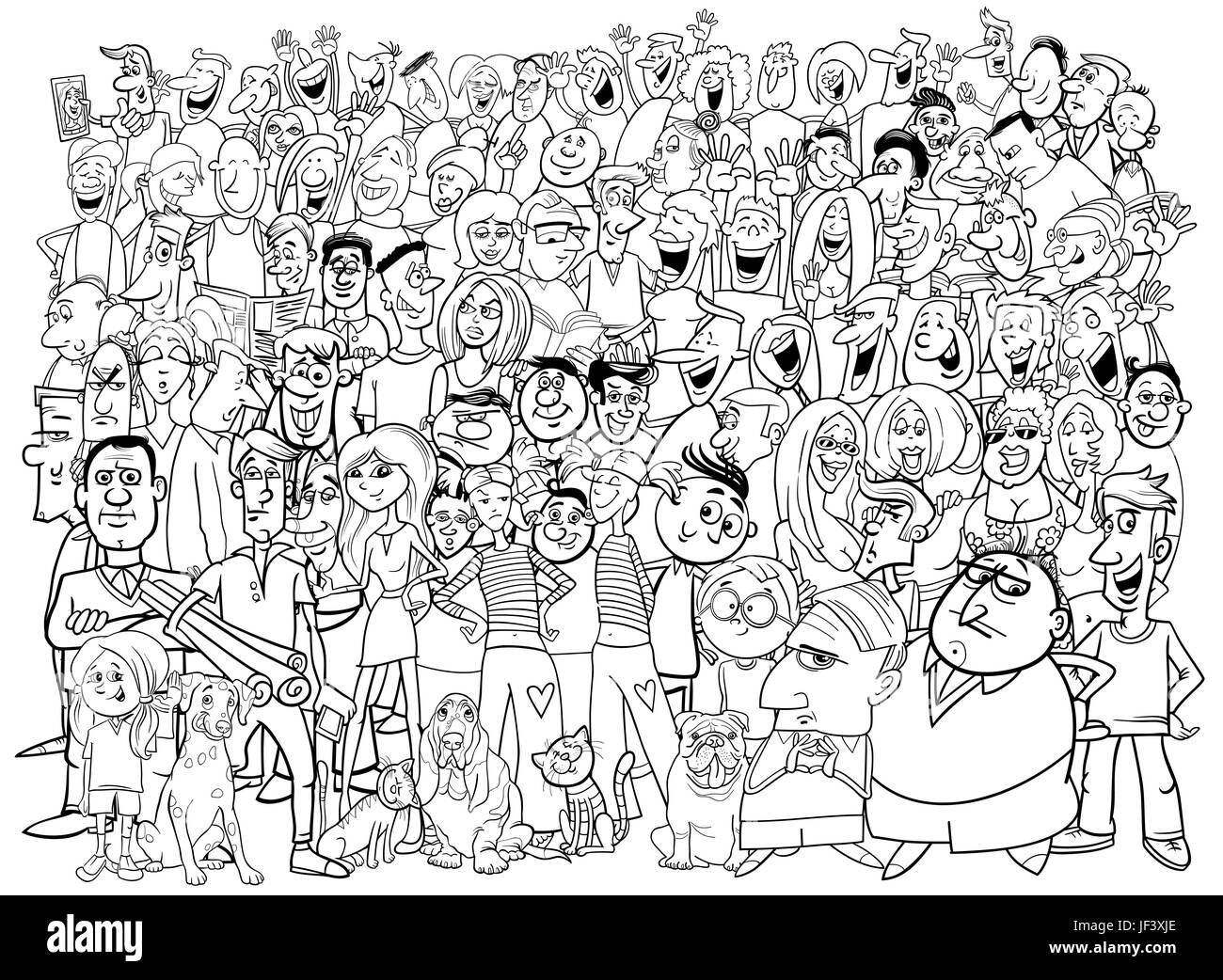 Cartoon Illustration Large Group People Stock Photos & Cartoon ...