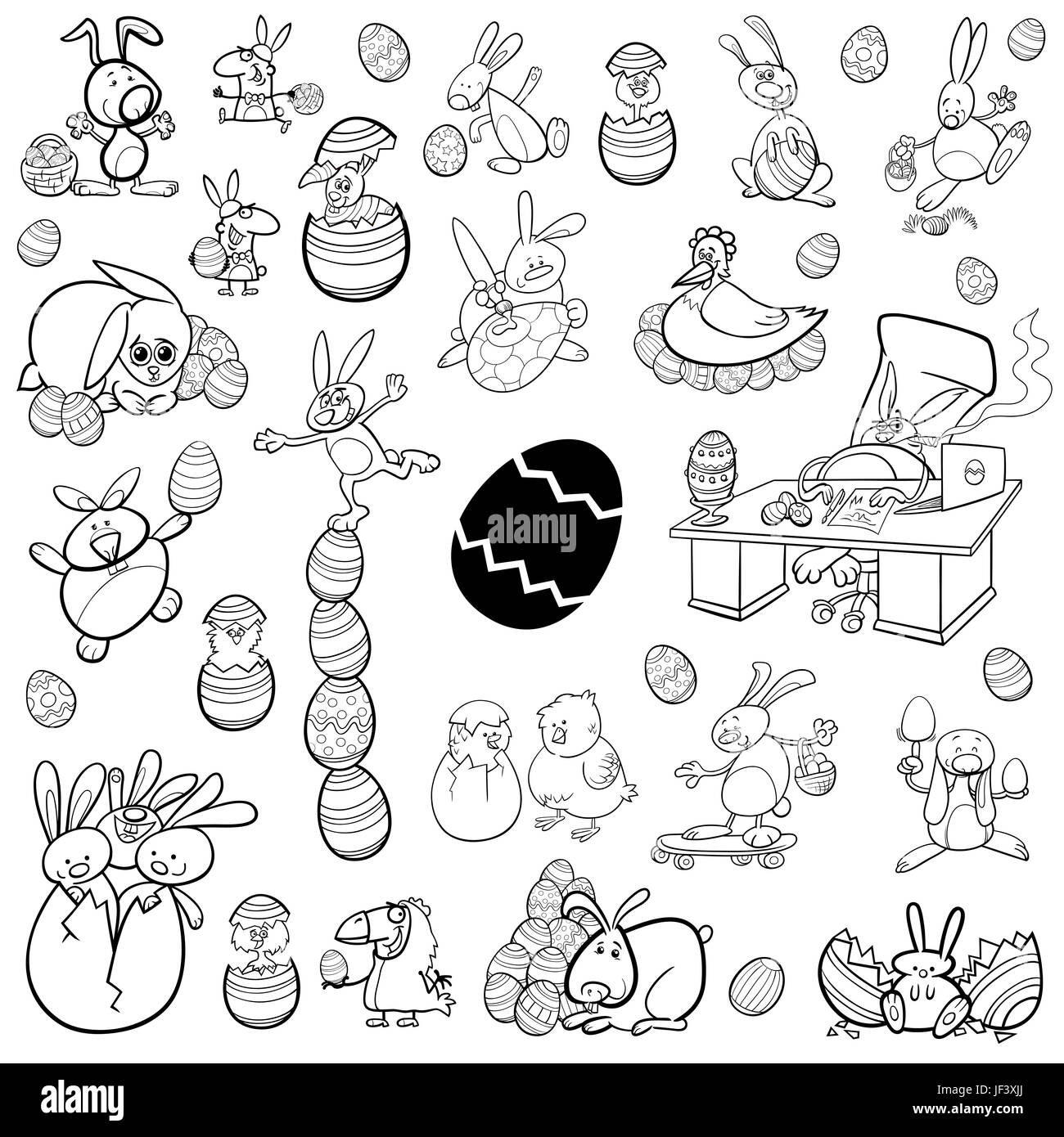 Set happy cartoon easter Black and White Stock Photos & Images - Alamy