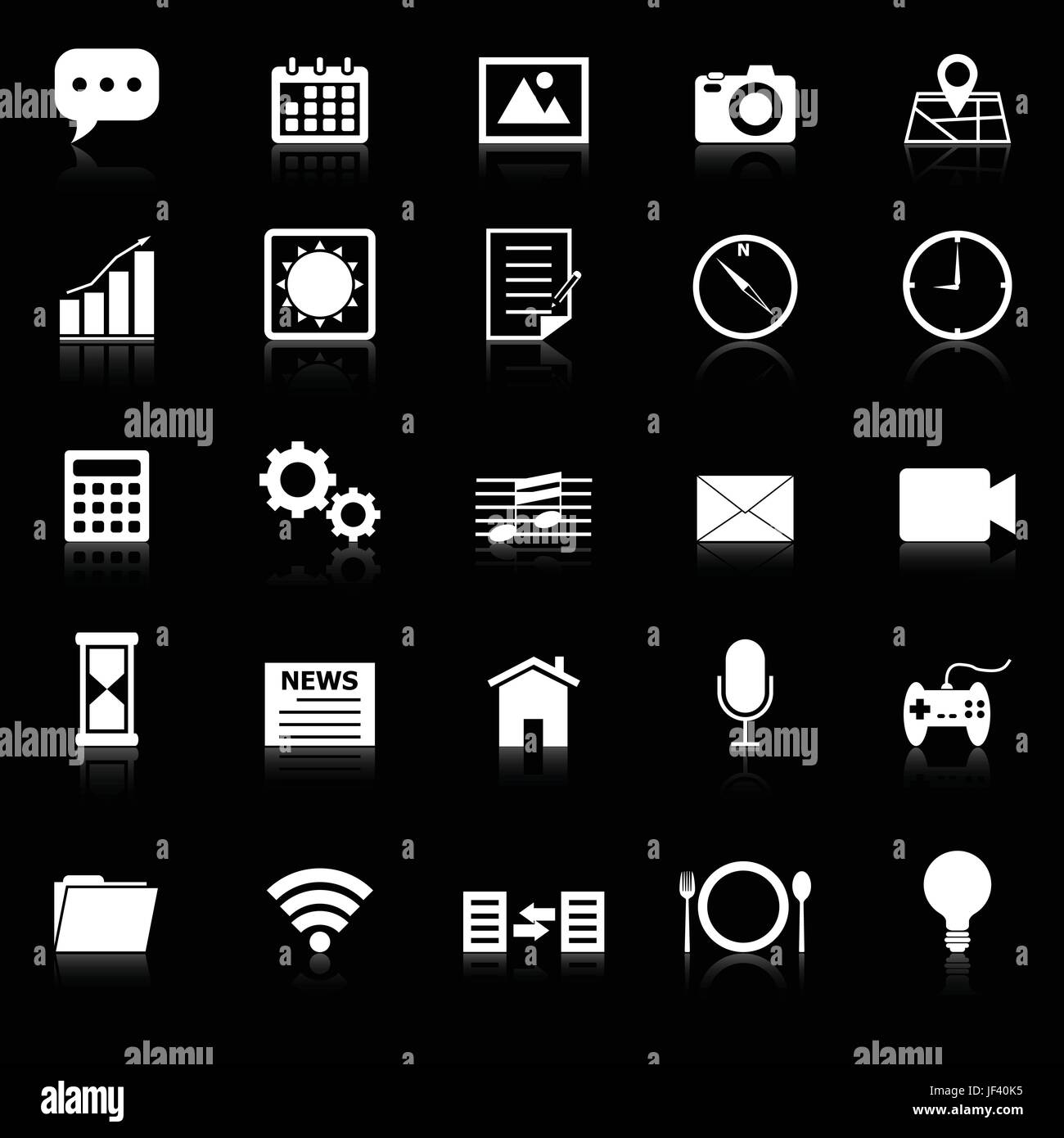 Application icons with reflect on black background Stock Vector Images ...