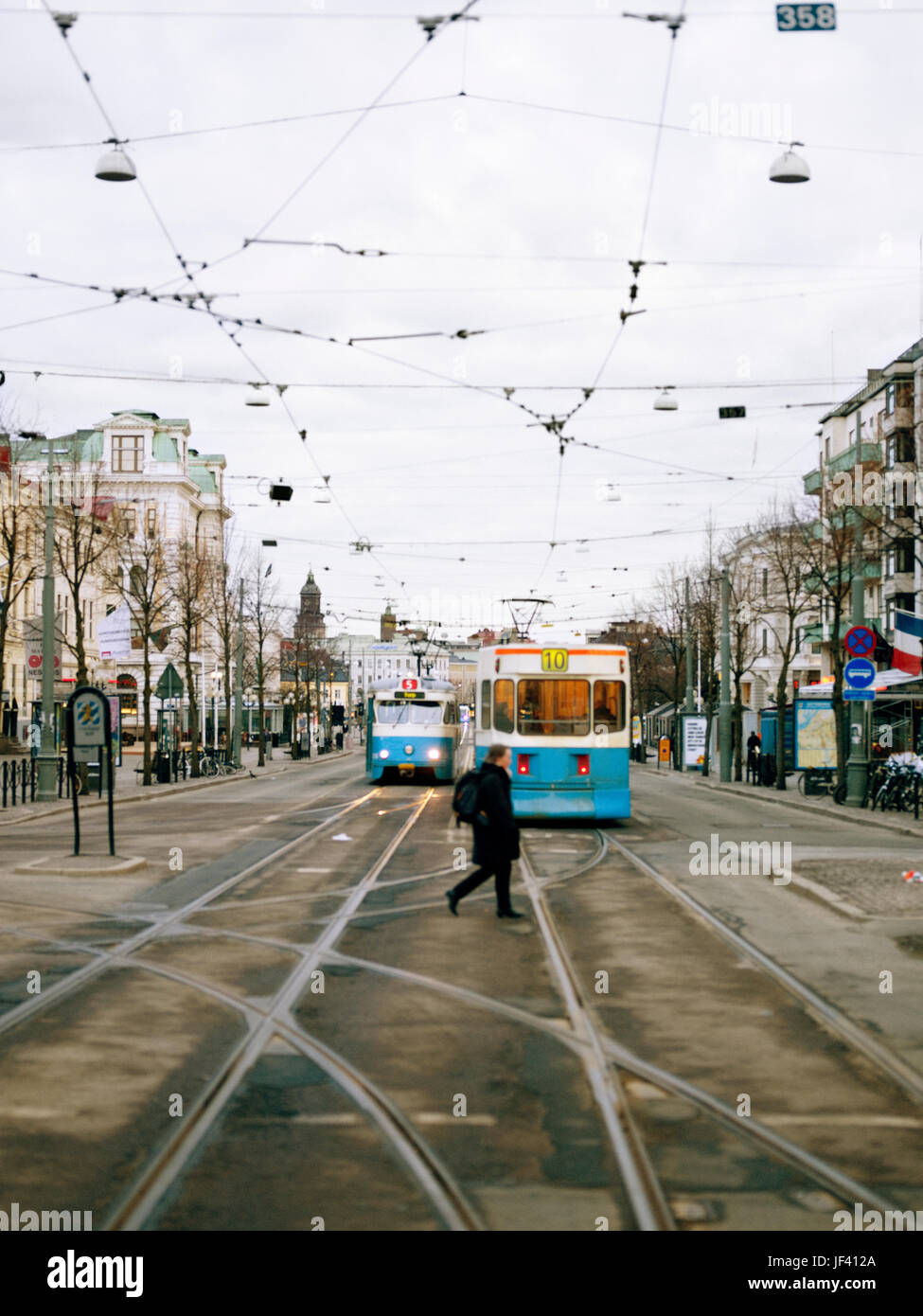 Trams in city Stock Photo - Alamy