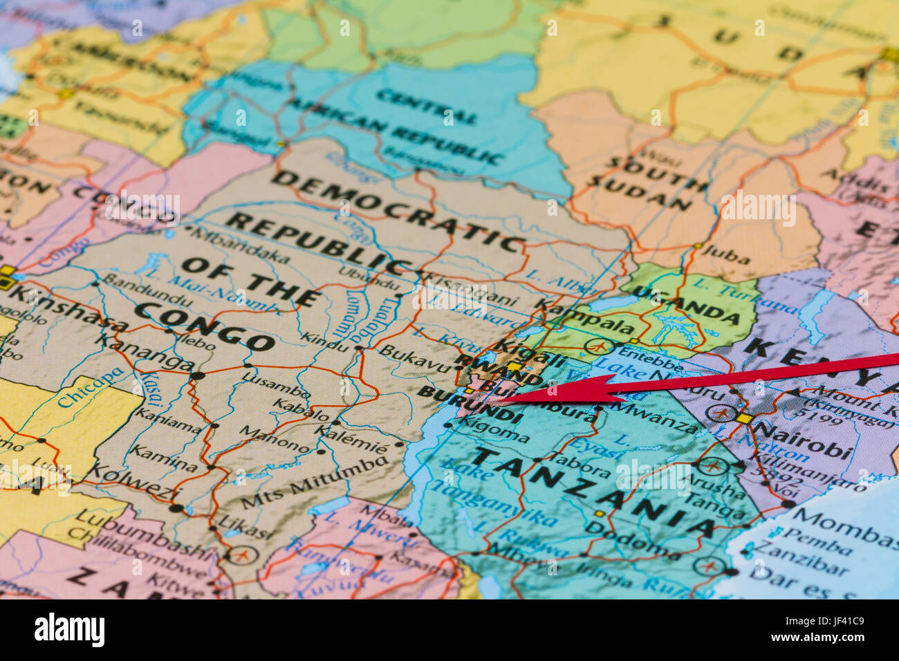 Photo of Burundi. Country indicated by red arrow. Country on African ...