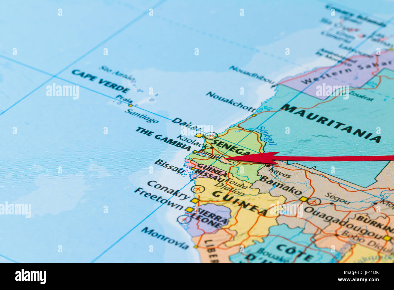 Photo of Gambia. Country indicated by red arrow. Country on African ...