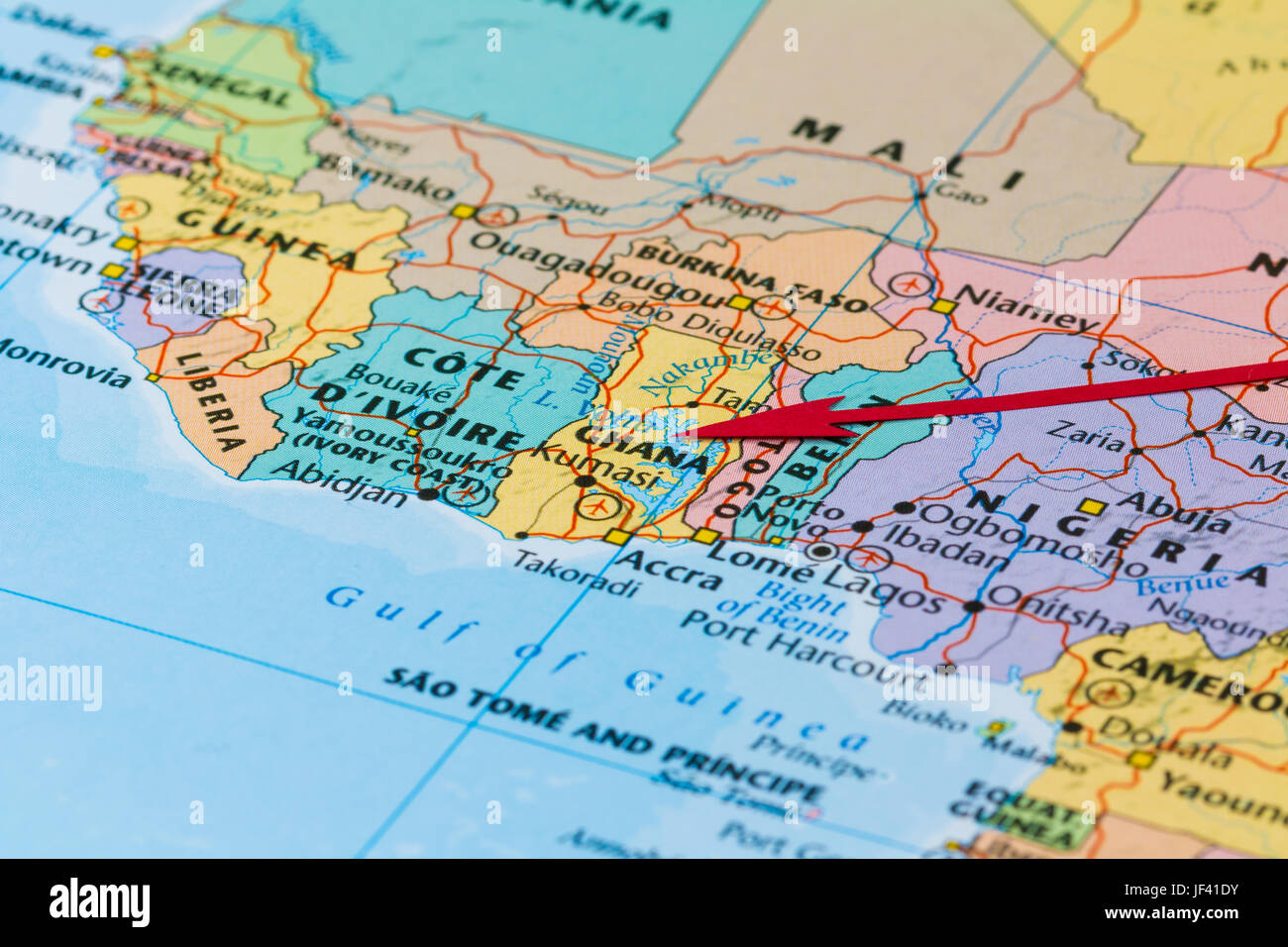 Photo of Ghana. Country indicated by red arrow. Country on African ...