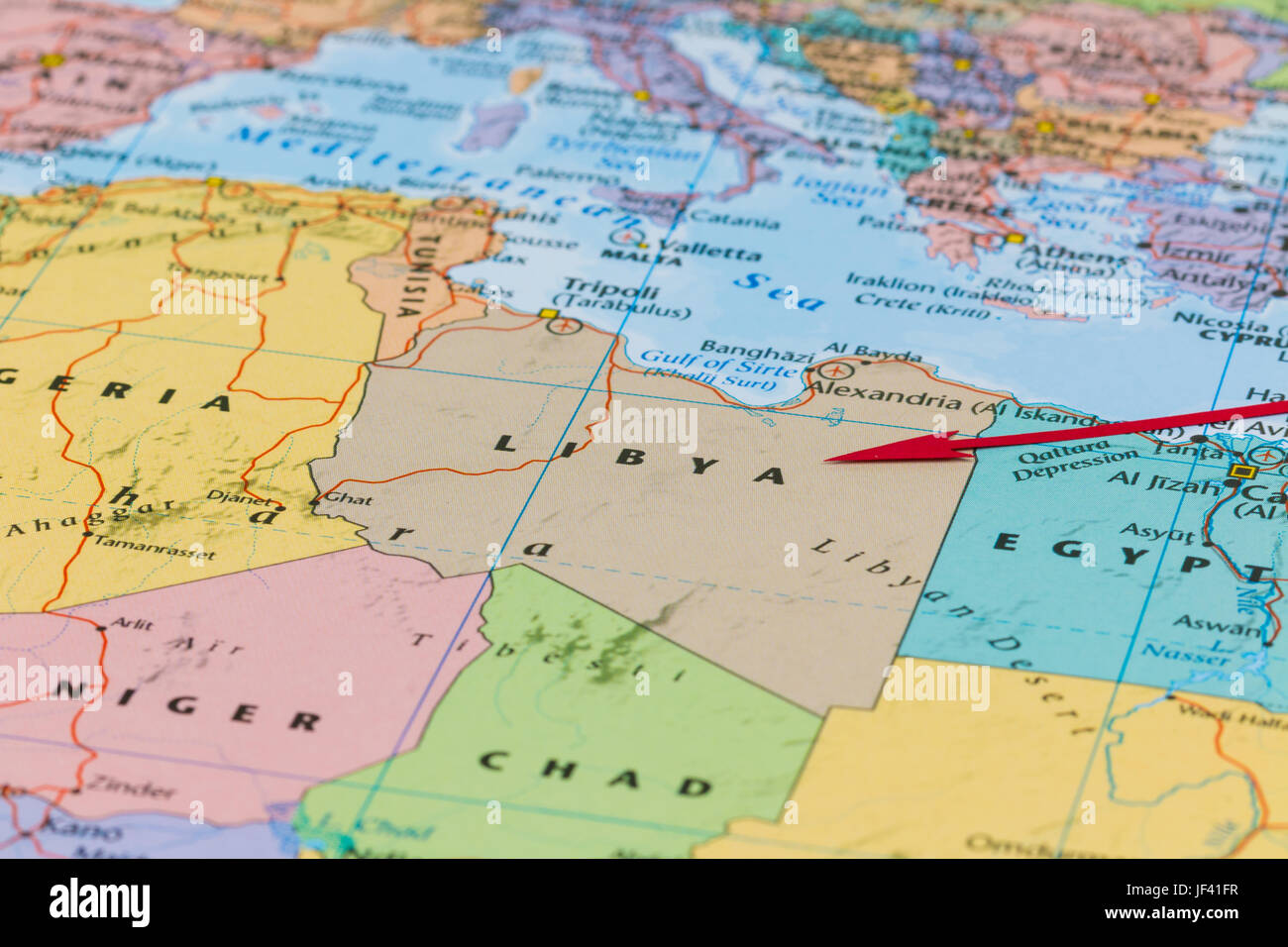 Photo of Libya. Country indicated by red arrow. Country on African ...