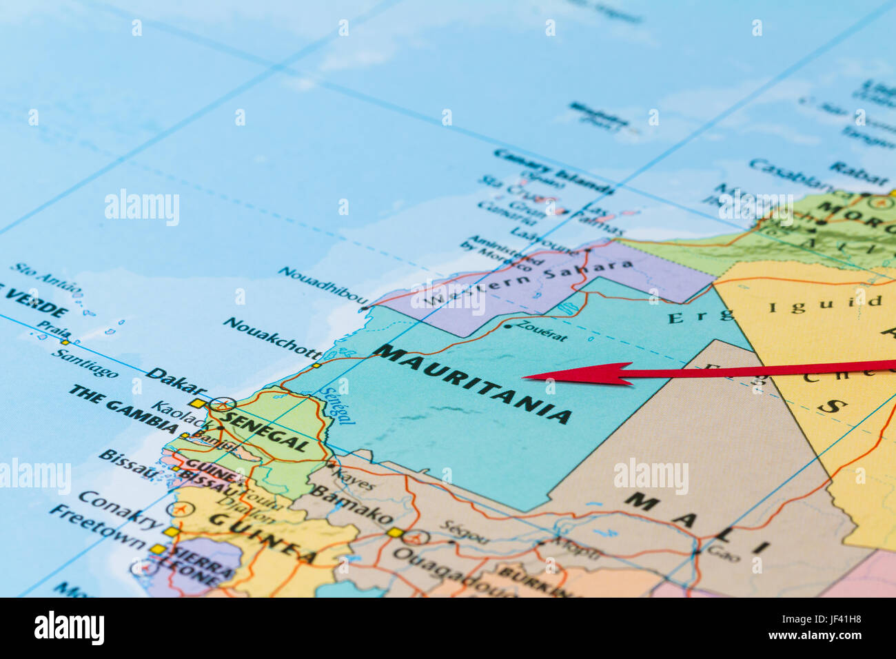 Photo of Mauritania. Country indicated by red arrow. Country on African ...