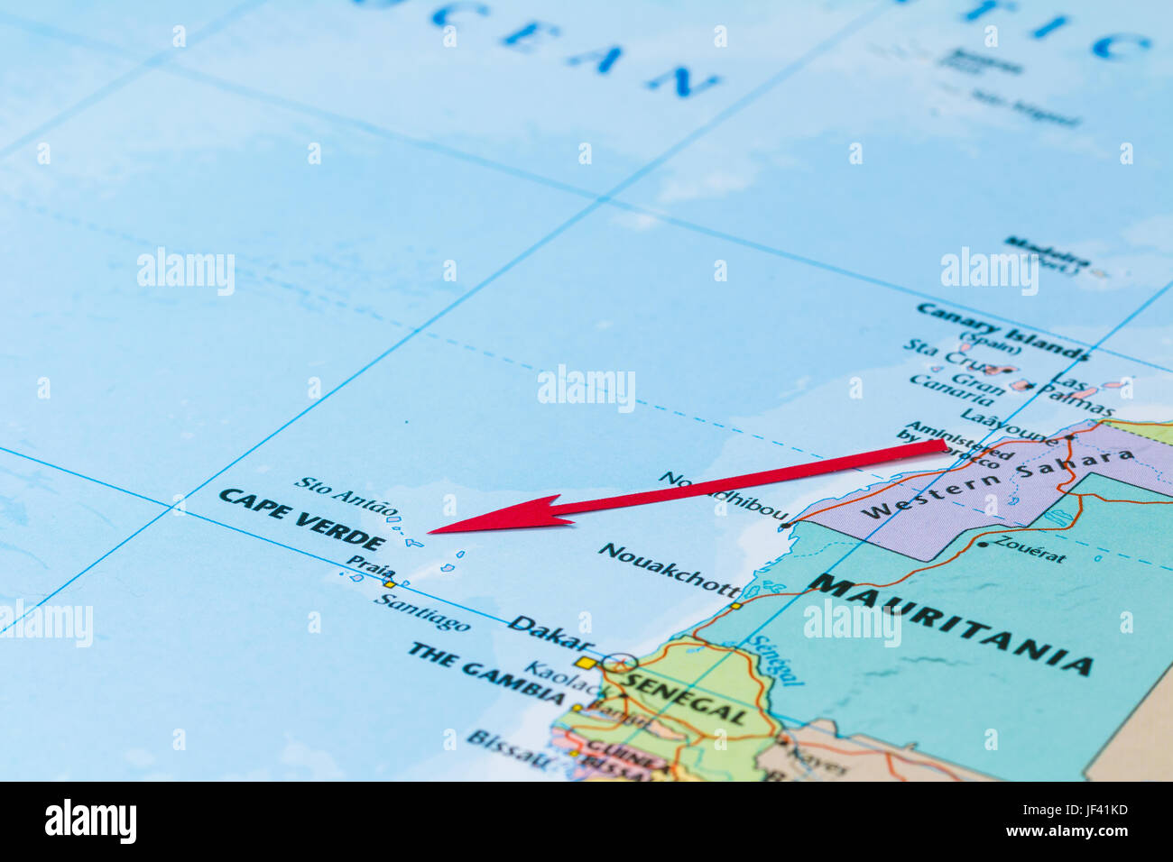 Photo of Cape Verde. Country indicated by red arrow. Country on African ...