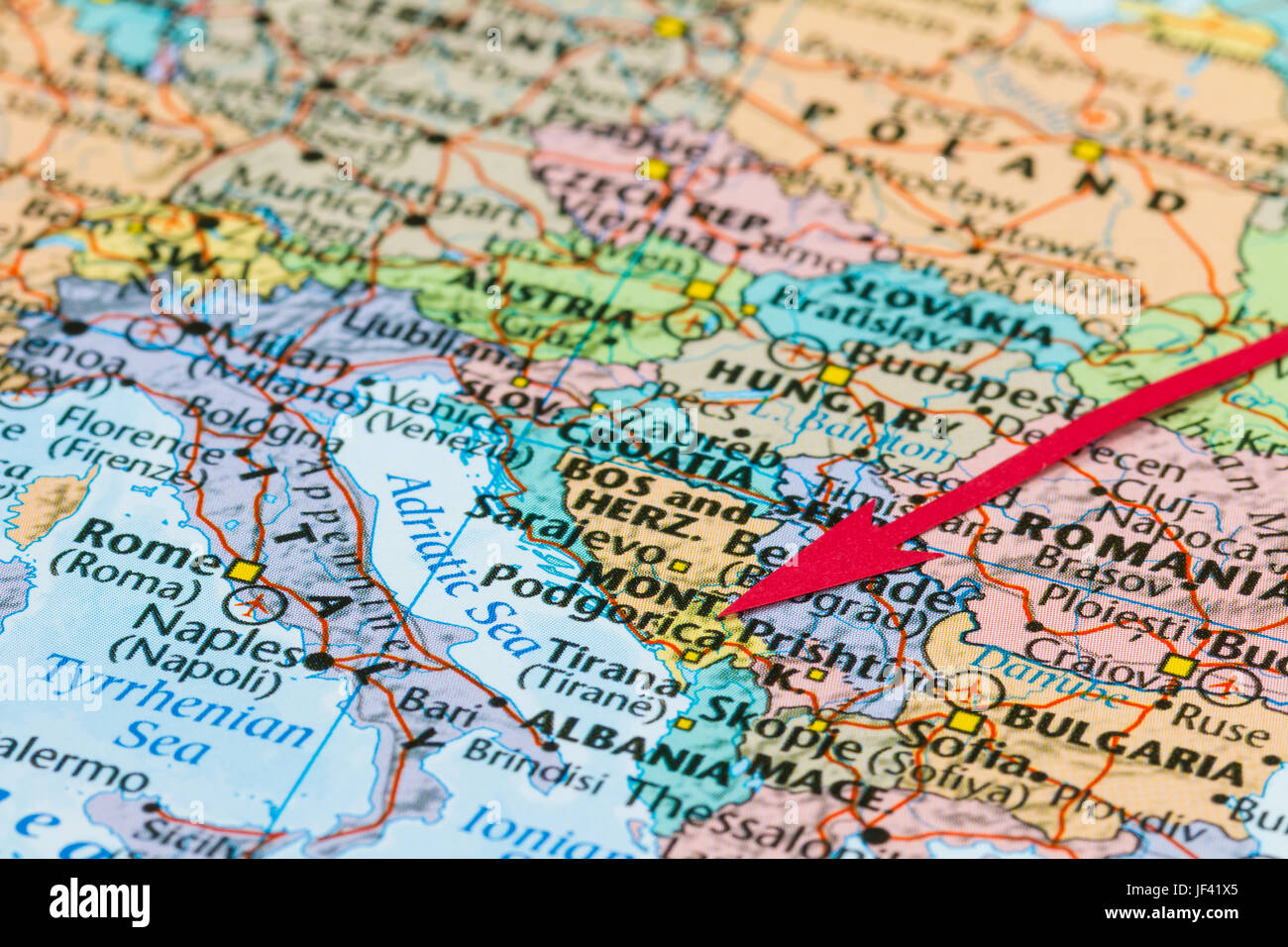 Photo of Montenegro. Country indicated by red arrow. Country on ...