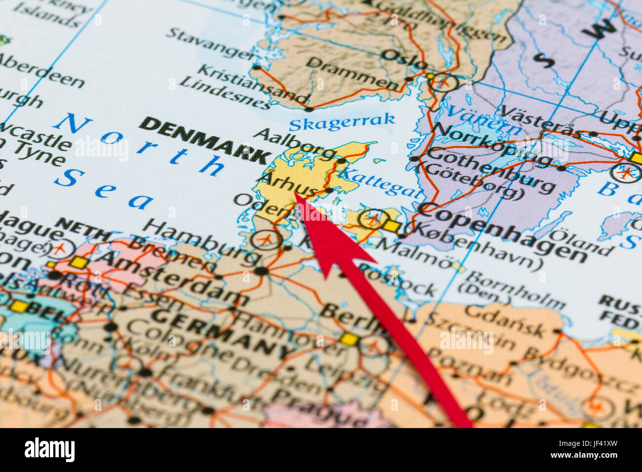 Photo of Denmark. Country indicated by red arrow. Country on European ...