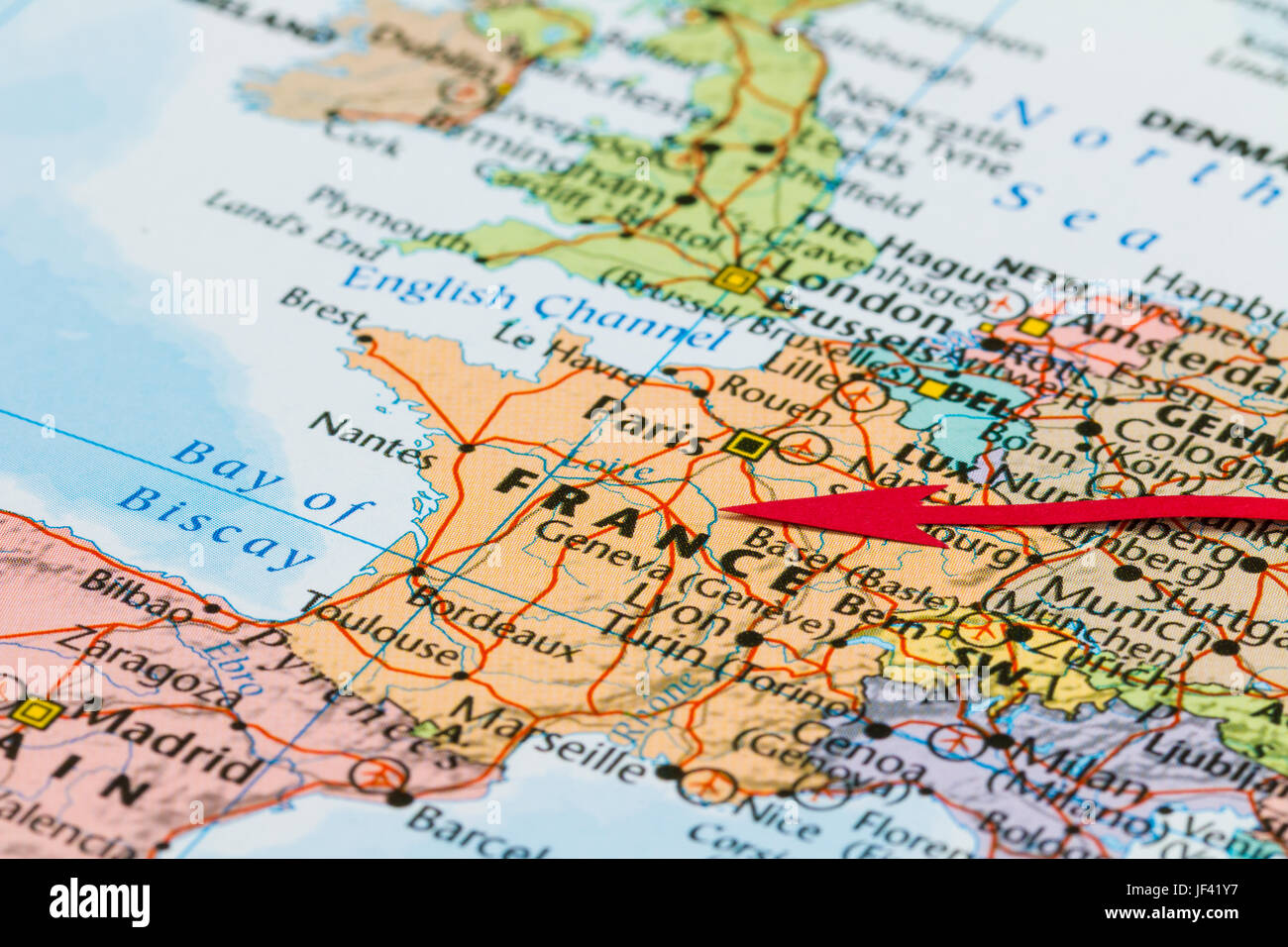 Photo of France. Country indicated by red arrow. Country on European ...