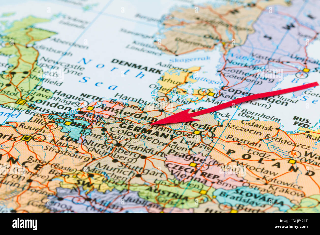 Photo of Germany. Country indicated by red arrow. Country on European ...