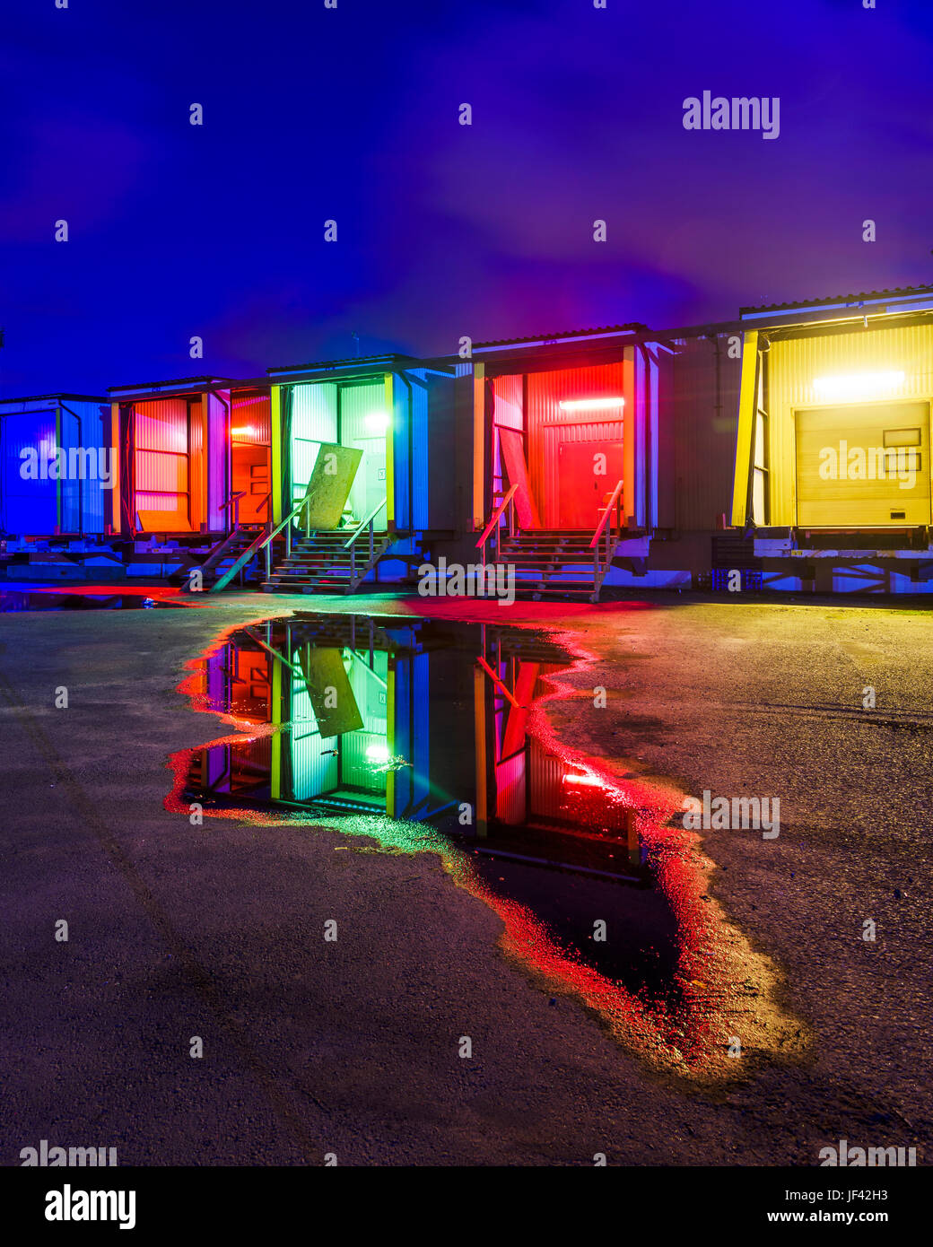 Colorful illuminated buildings at night Stock Photo - Alamy