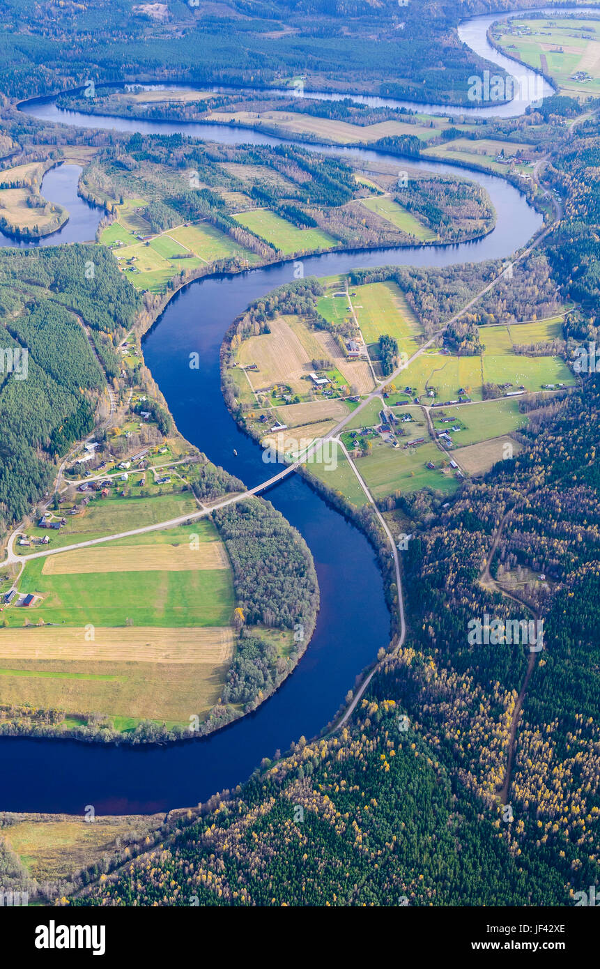 Aerial view of rural scene with river Stock Photo - Alamy