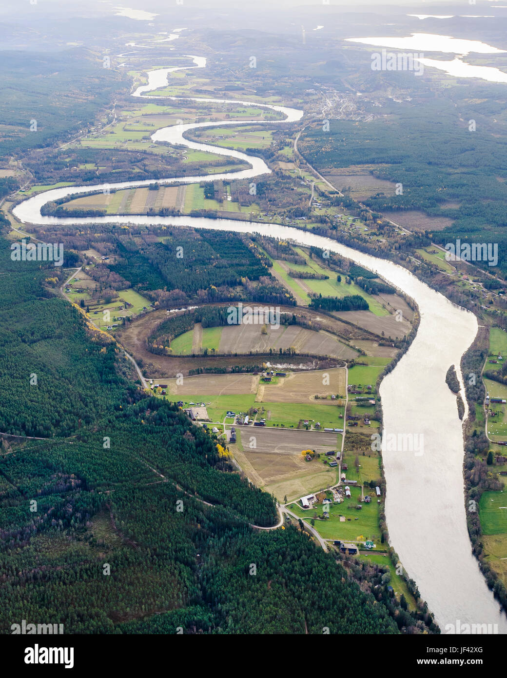 Aerial view of rural scene with river Stock Photo - Alamy