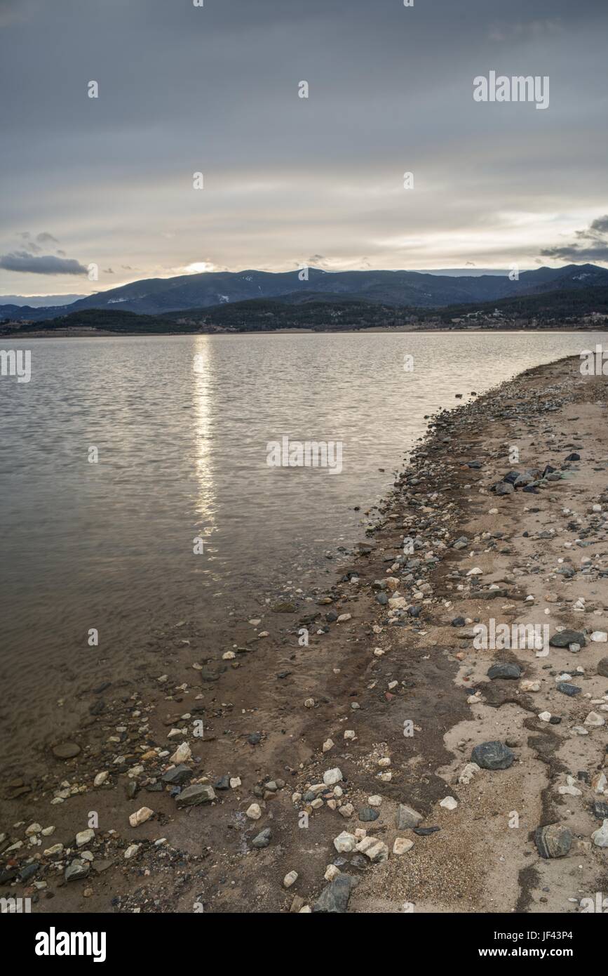 Dam in mountain on sunrise Stock Photo - Alamy