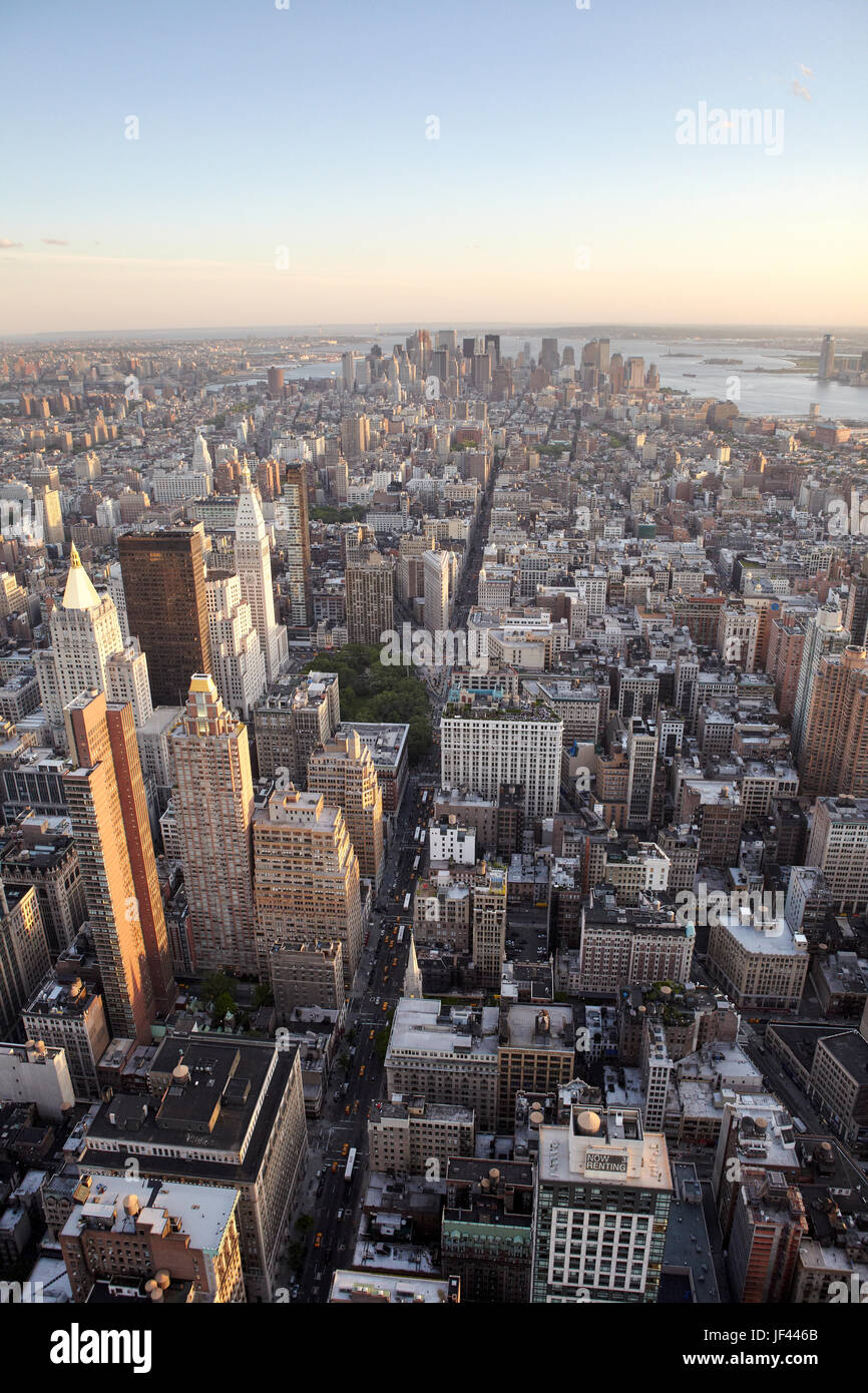 Aerial view of New York cityscape at sunset Stock Photo - Alamy