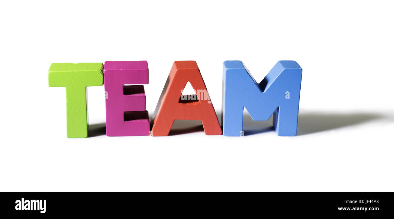Multicolored word team made of wood Stock Photo - Alamy