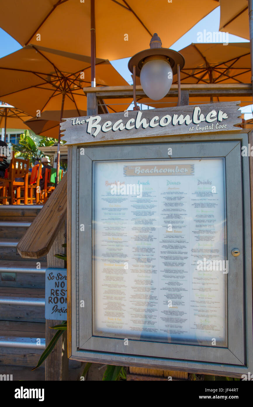 The menu at the beach entrance to The Beachcomber Restaurant at Crystal Cove State Park ...