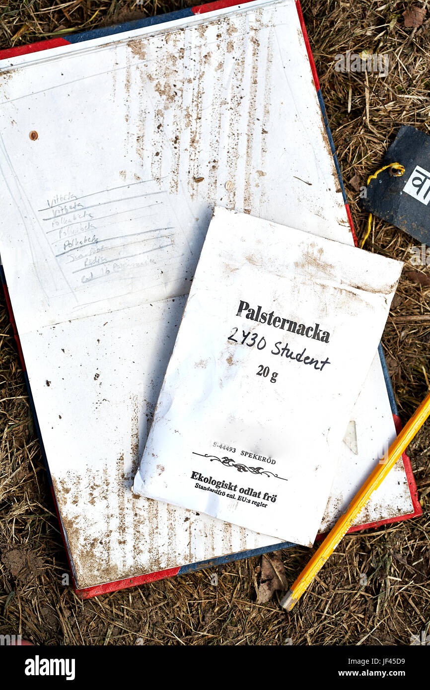 Dirty note pad and id Stock Photo - Alamy