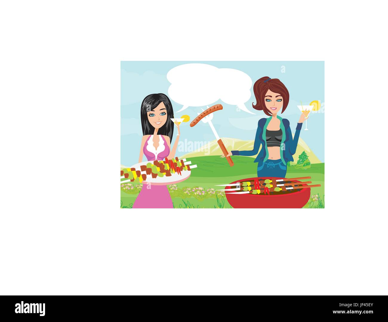 Small party grill girl woman barbecue Stock Vector Images - Alamy