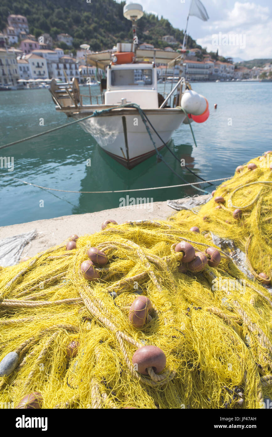 Fishnets on fish boat Stock Photo - Alamy