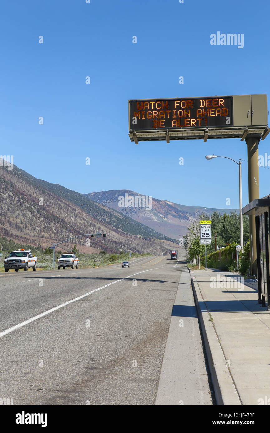 Road sign information for motorists along highway 395 in Lee Vining ...