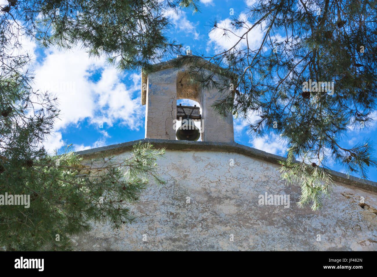 Church tower with bell in Spanish style Stock Photo - Alamy