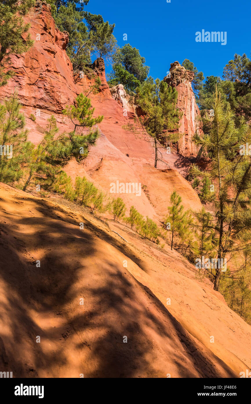 Green trees create contrast from ochre Stock Photo - Alamy