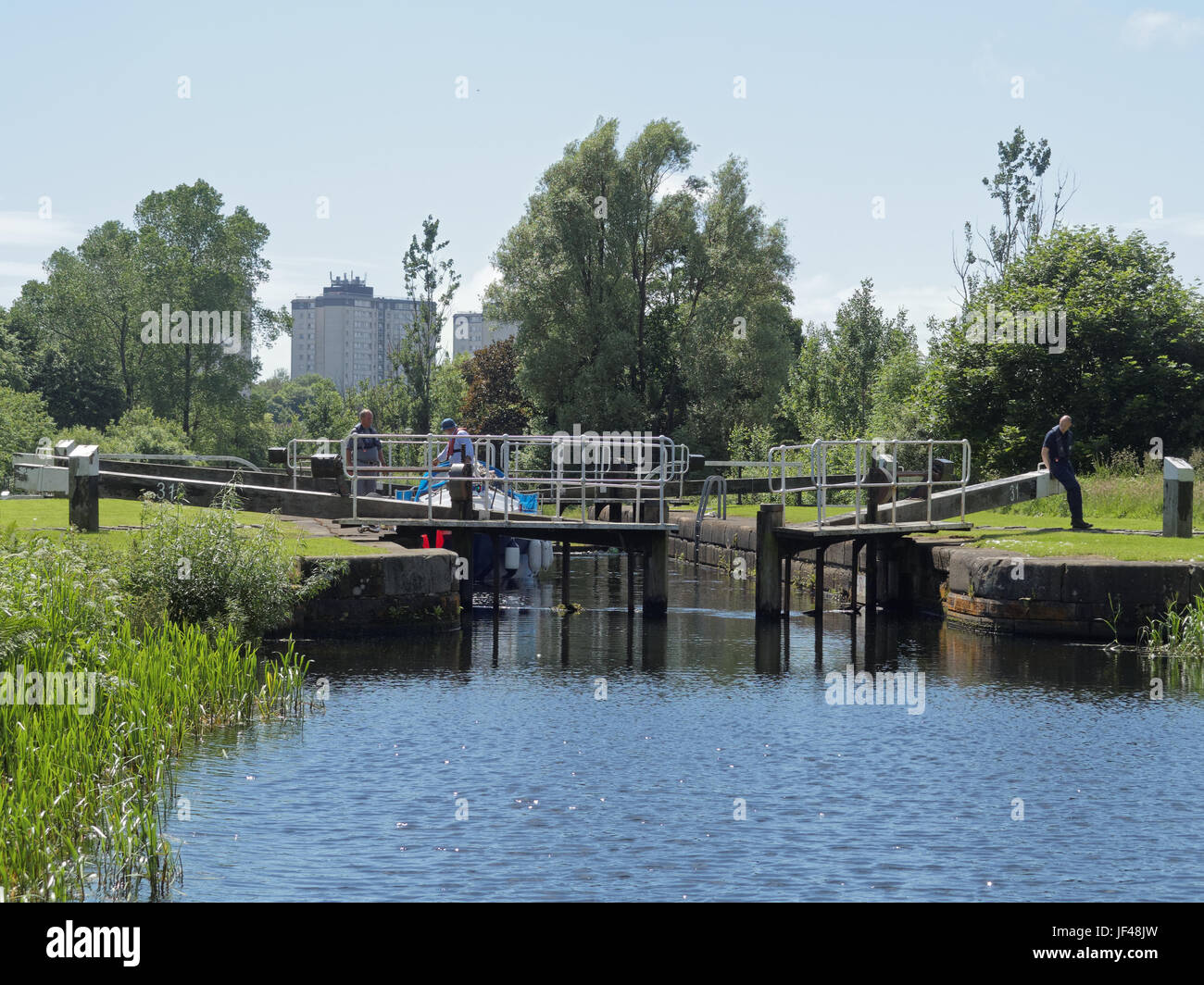 Forth and Clyde canal Glasgow Scotland yacht blue spindrift makes its ...