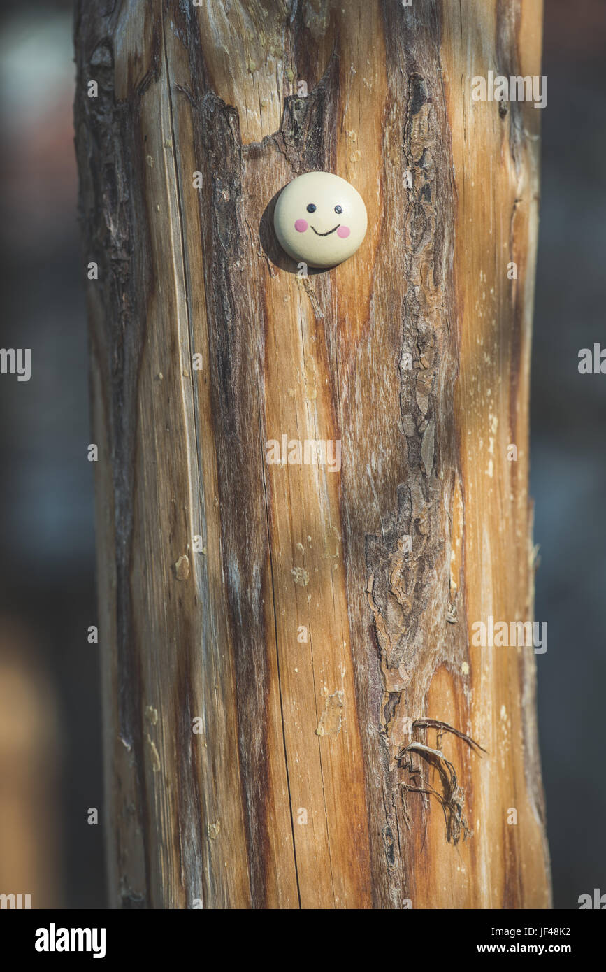 Smile icon miniature on tree Stock Photo - Alamy