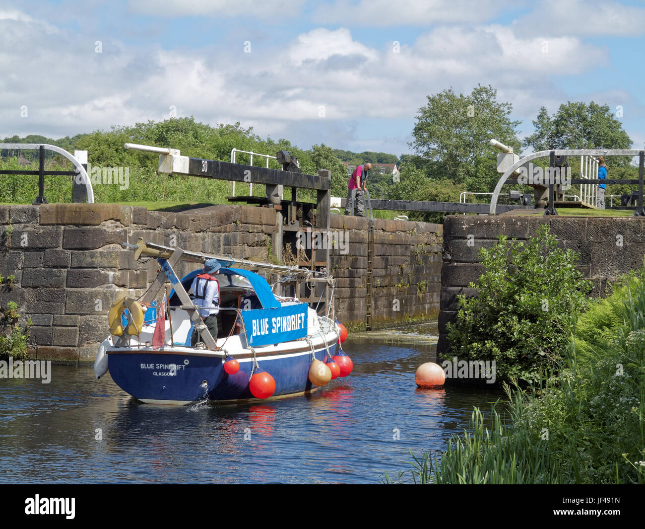 Forth and Clyde canal Glasgow Scotland yacht blue spindrift makes its ...
