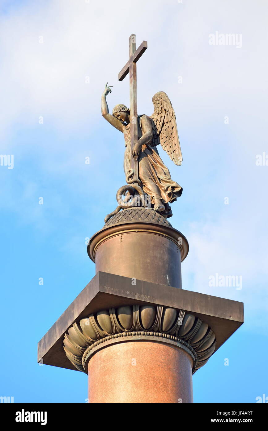 Sculpture of an angel on the Alexander column on the Palace square in ...