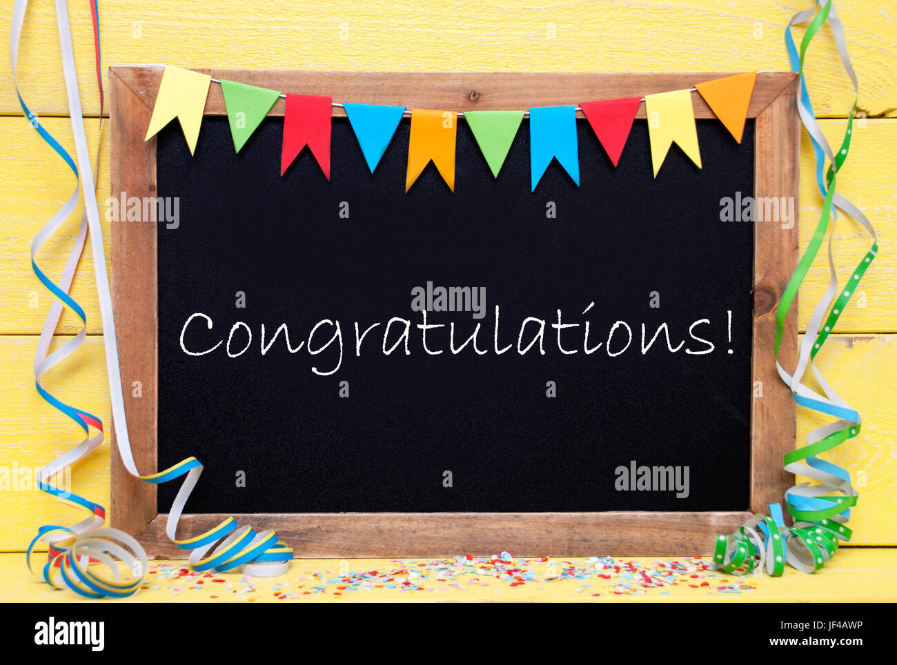 Chalkboard With Streamer, Text Congratulations Stock Photo - Alamy