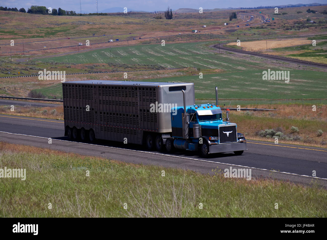 Blue Classic Peterbilt / Livestock Trailer Stock Photo - Alamy