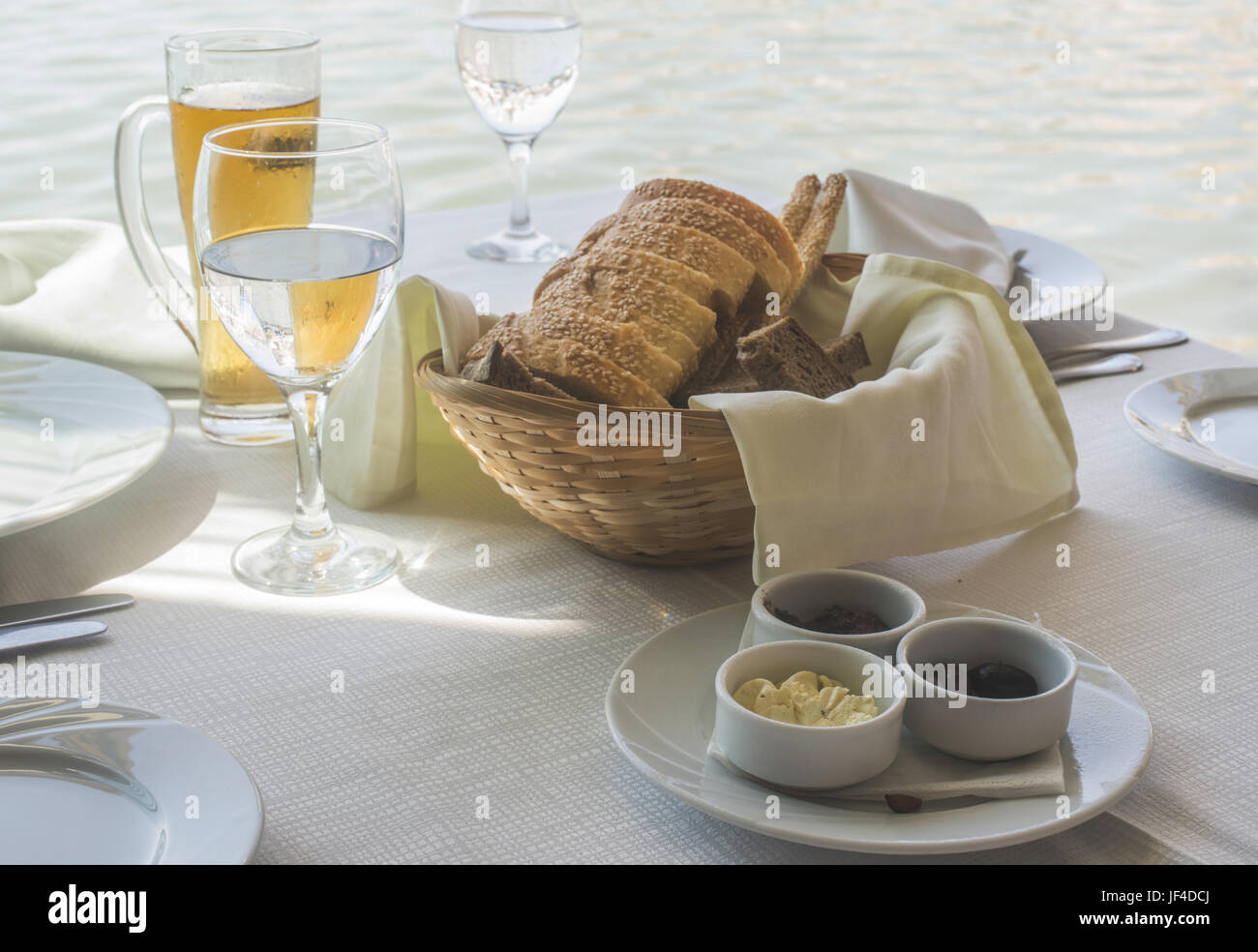 Close up table in greek restaurant Stock Photo - Alamy