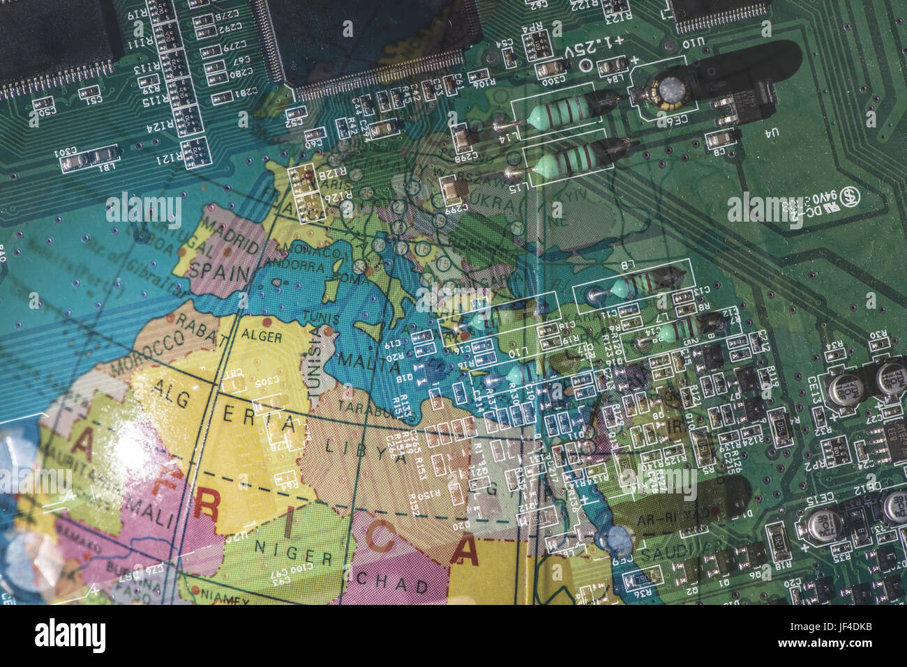 Double exposure technology background and map Stock Photo - Alamy