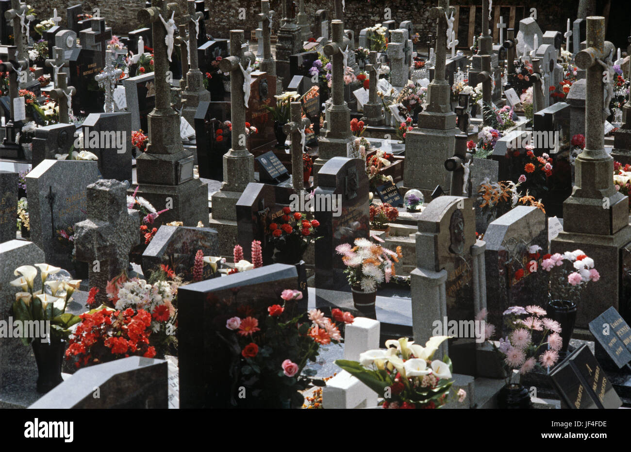 Crowded cemetery, village of Lampaul, Island of Ushant, Brittany ...