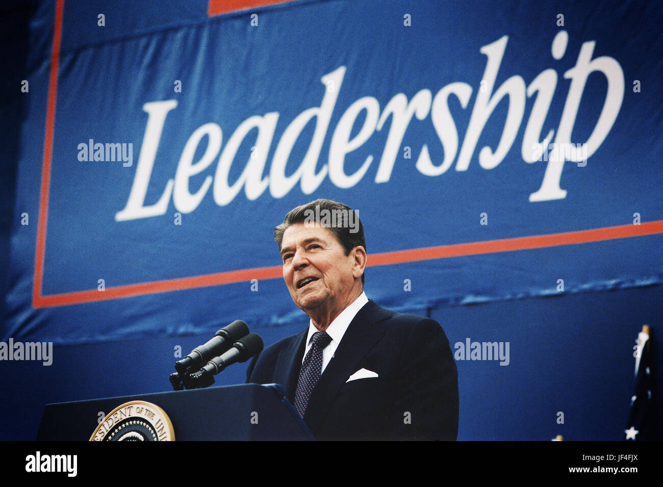 President Reagan giving a campaign speech in Austin, Texas. 7/26/84 ...