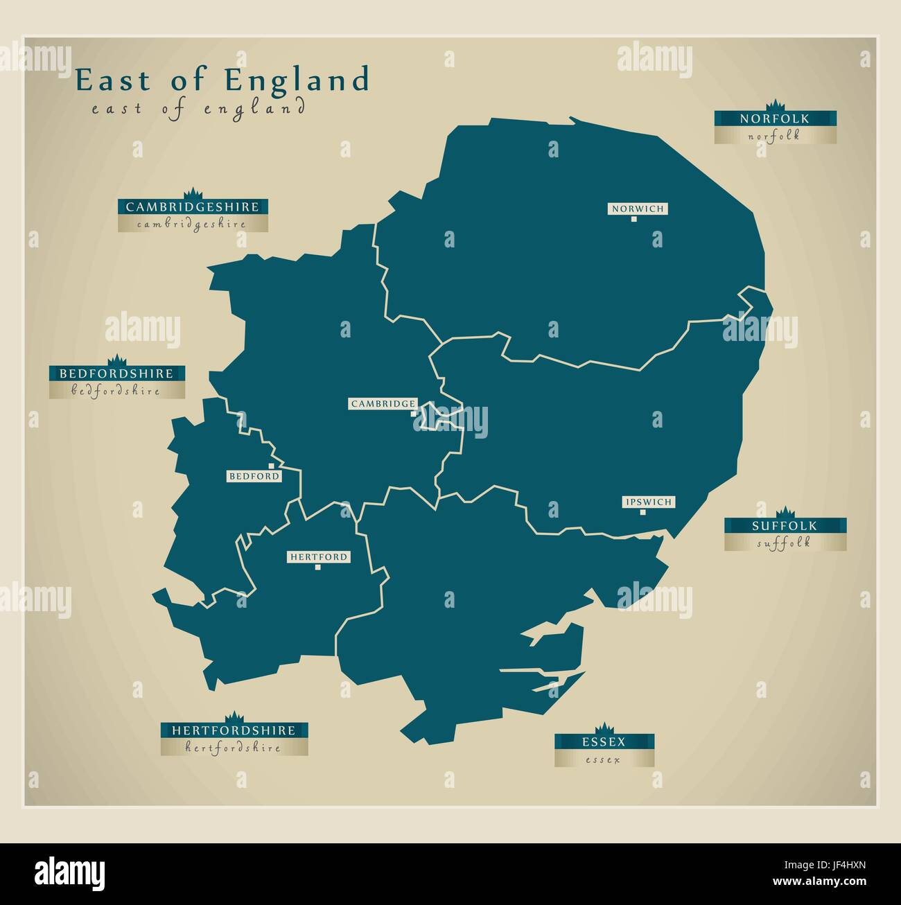 East england uk region map hi-res stock photography and images - Alamy
